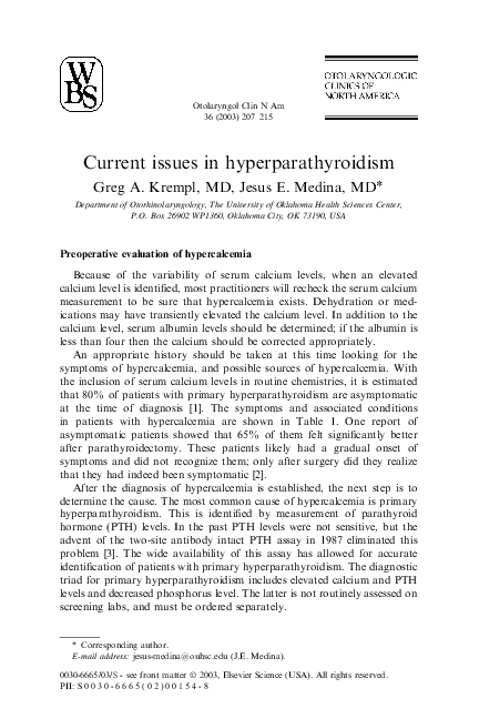 (PDF) Current issues in hyperparathyroidism