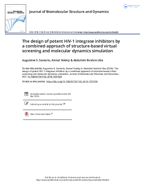 (PDF) The design of potent HIV-1 integrase inhibitors by a combined approach of structure-based ...