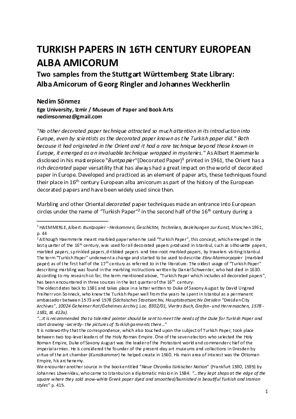 (PDF) TURKISH PAPERS IN 16TH CENTURY EUROPEAN ALBA AMICORUM Two samples ...