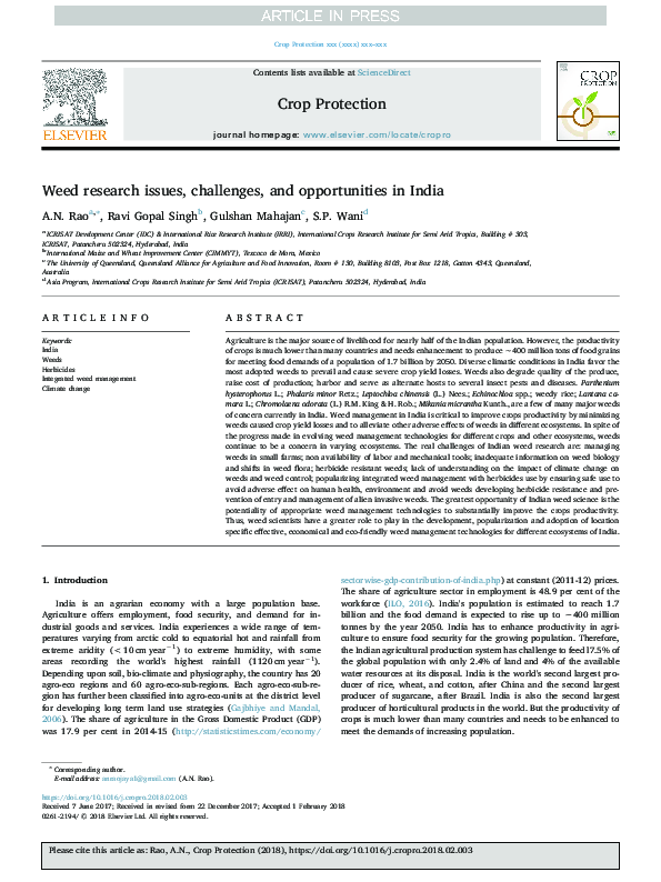 (PDF) Weed research issues, challenges, and opportunities in India