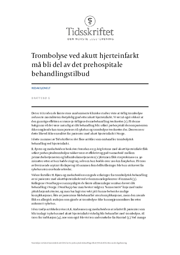 (PDF) Trombolyse ved akutt hjerteinfarkt må bli del av det prehospitale ...