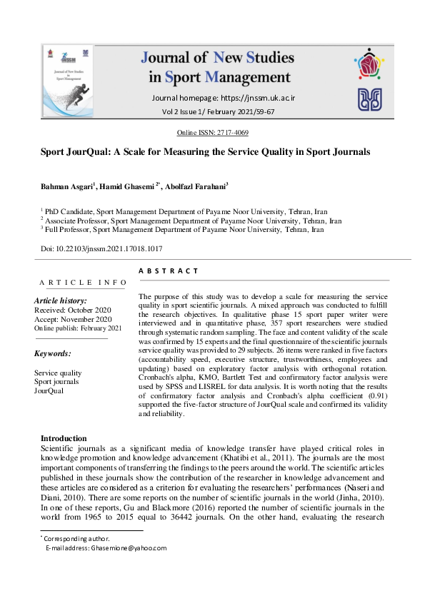 (PDF) Sport JourQual: A Scale for Measuring the Service Quality in ...