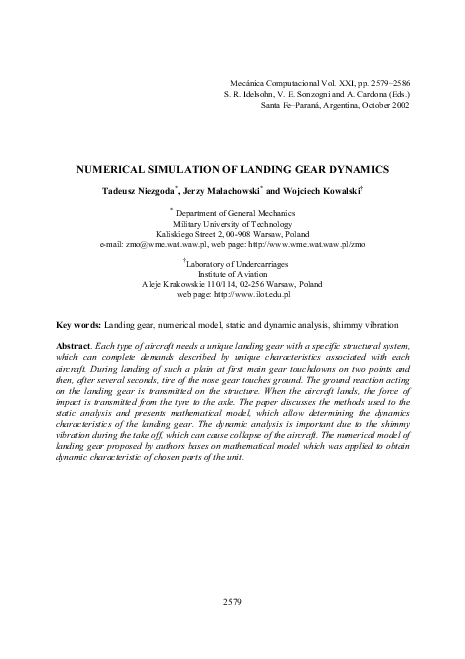(PDF) Numerical simulation of landing gear dynamics