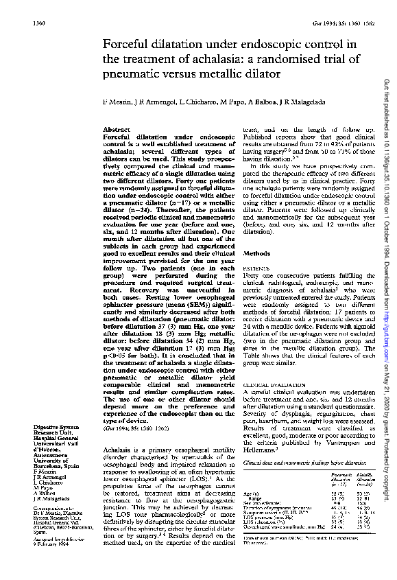 (PDF) Forceful dilatation under endoscopic control in the treatment of ...