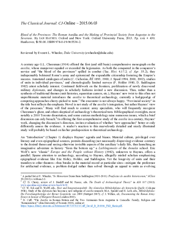(PDF) review: I. Haynes, Blood of the Provinces: The Roman Auxilia and ...