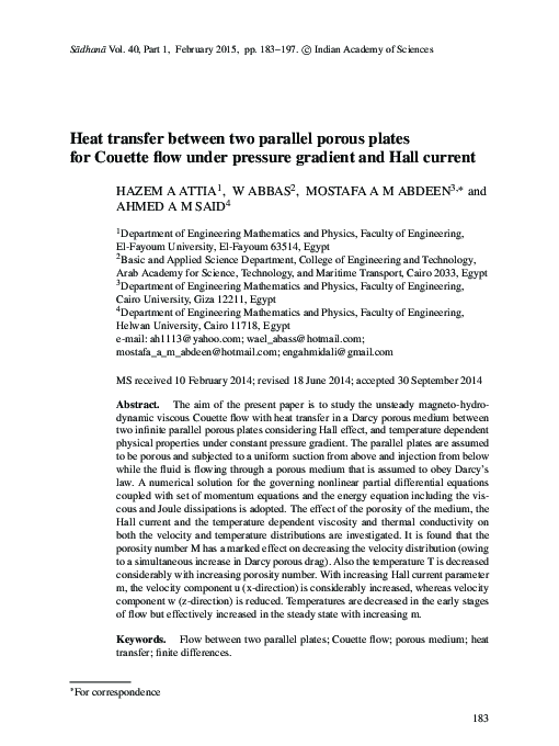 (PDF) Heat transfer between two parallel porous plates for Couette flow ...