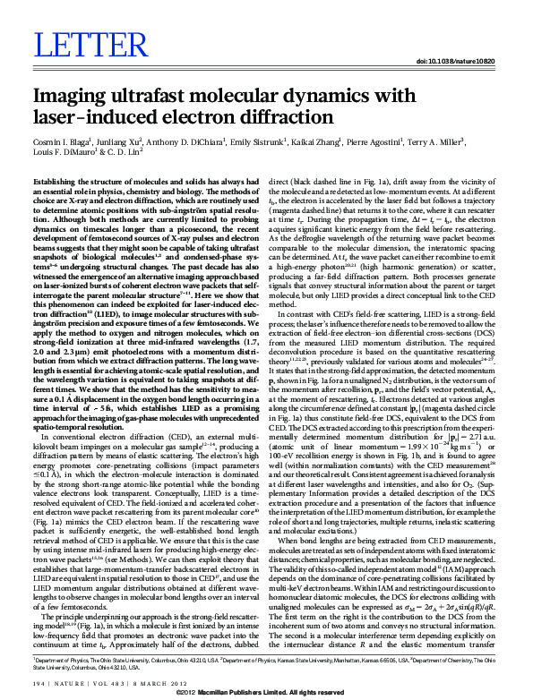 (PDF) Imaging ultrafast molecular dynamics with laser-induced electron diffraction