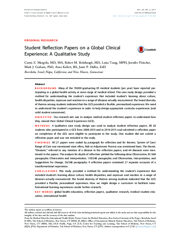 (PDF) Student Reflection Papers on a Global Clinical Experience: A Qualitative Study