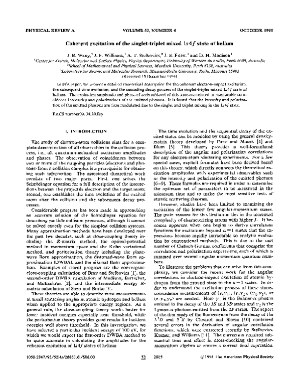 (PDF) Coherent excitation of the singlet-triplet mixed1s4fstate of helium