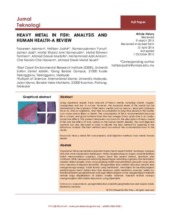 (PDF) Heavy Metal in Fish: Analysis and Human Health-A Review