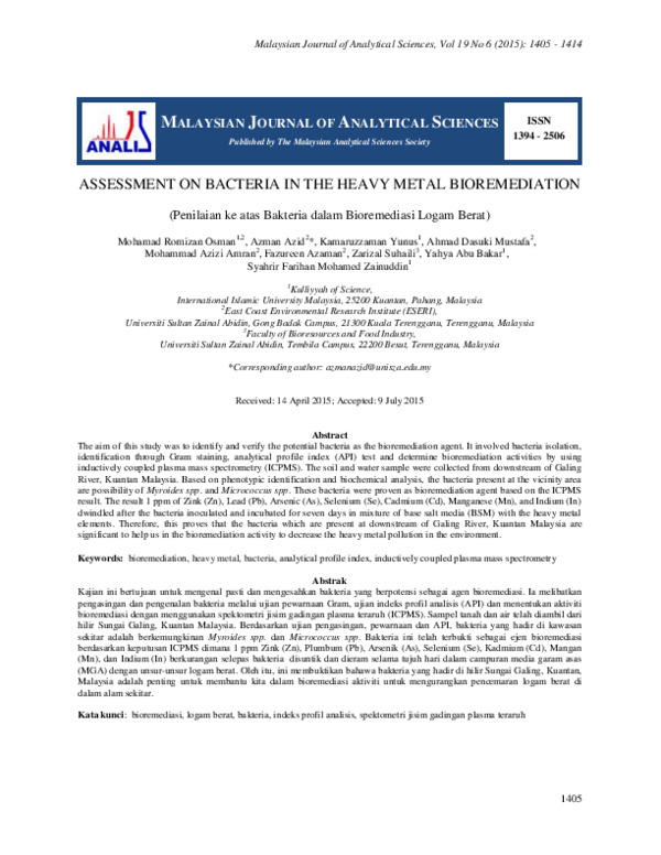 (PDF) Assessment on Bacteria in the Heavy Metal Bioremediation