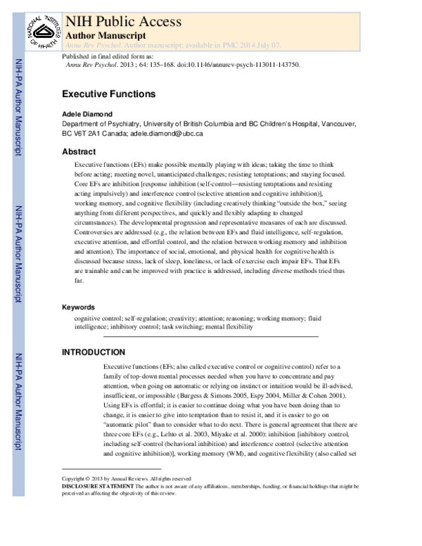 (PDF) Executive Functions