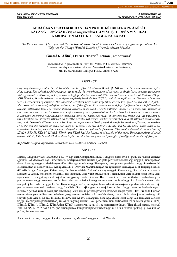 (PDF) Keragaan Pertumbuhan dan Produksi Beberapa Aksesi Kacang Tunggak ...
