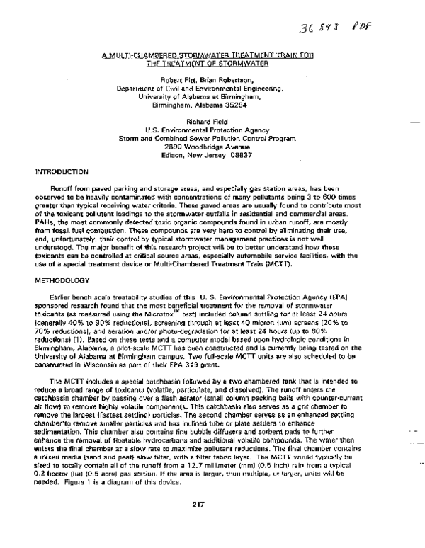 (PDF) A Multi-Chambered Stormwater Treatment Train for the Treatment of ...