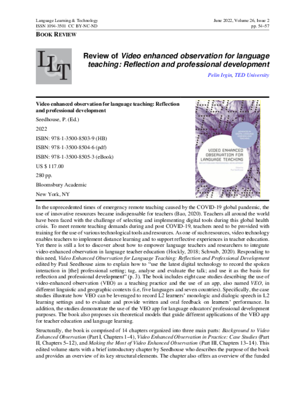 (PDF) Review of Video enhanced observation for language teaching ...