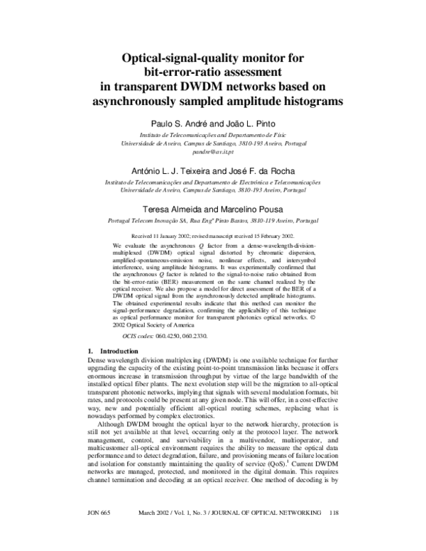 (PDF) Optical-Signal-Quality Monitor for Bit-Error-Ratio Assessment In Transparent DWDM Networks ...