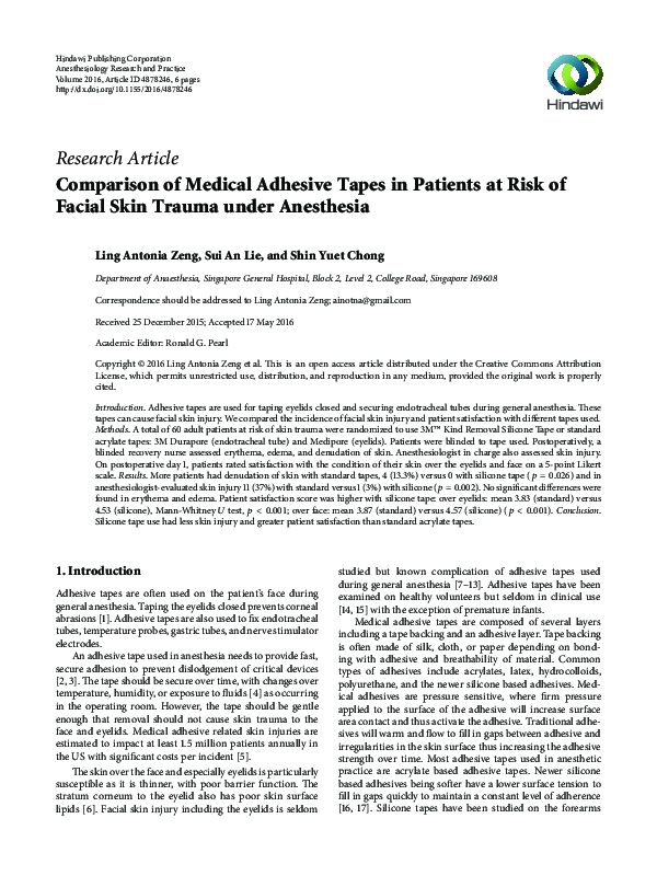 (PDF) Comparison of Medical Adhesive Tapes in Patients at Risk of ...