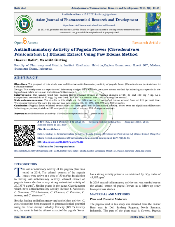 (PDF) Antiinflammatory Activity of Pagoda Flower (Clerodendrum ...