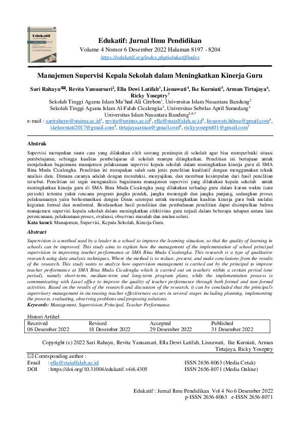 (PDF) Manajemen Supervisi Kepala Sekolah dalam Meningkatkan Kinerja Guru