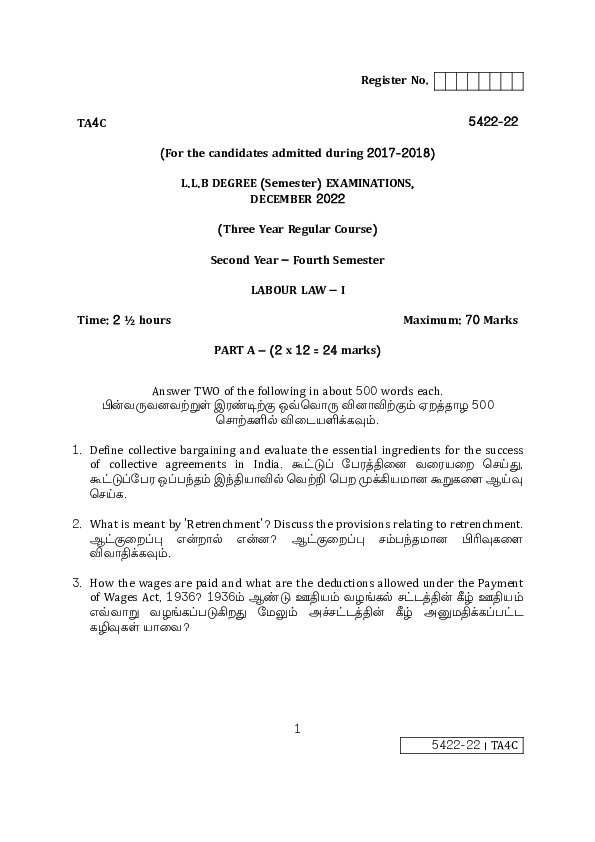 (PDF) TA4C Labour Law Question Papers