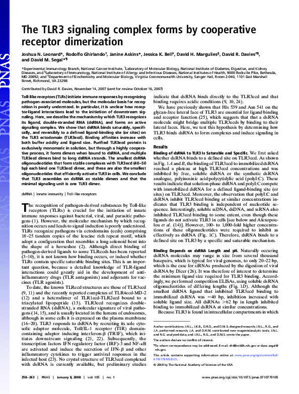 (PDF) The TLR3 signaling complex forms by cooperative receptor dimerization