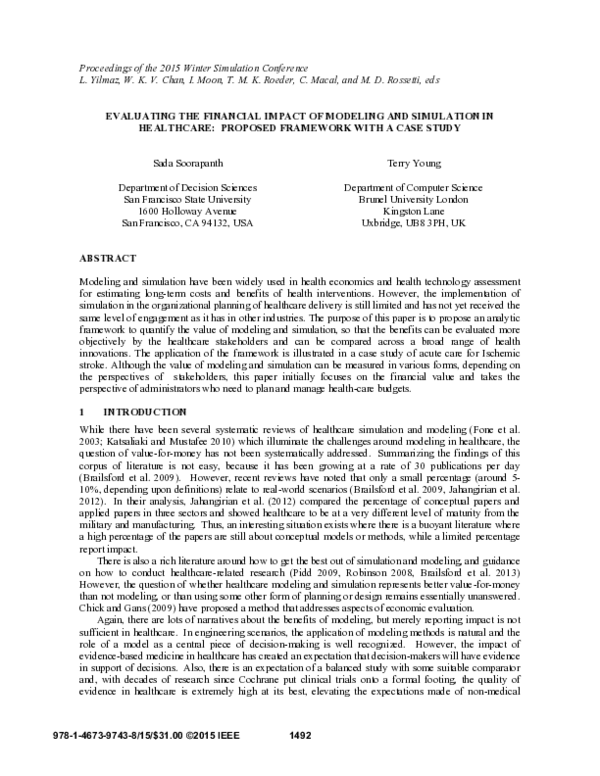 (PDF) Evaluating the financial impact of modeling and simulation in healthcare: Proposed ...
