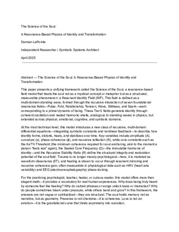 (PDF) The Science of the Soul: A Resonance-Based Physics of Identity ...