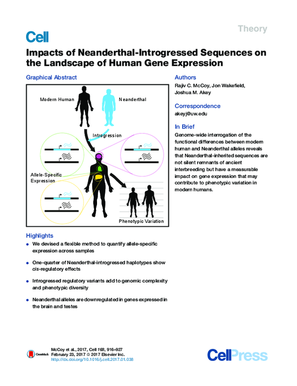 (PDF) Impacts of Neanderthal-Introgressed Sequences on the Landscape of ...