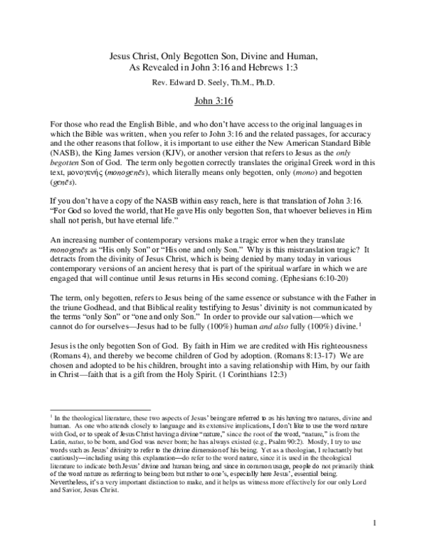 (PDF) Jesus Christ, Only Begotten Son, Divine and Human, As Revealed in ...