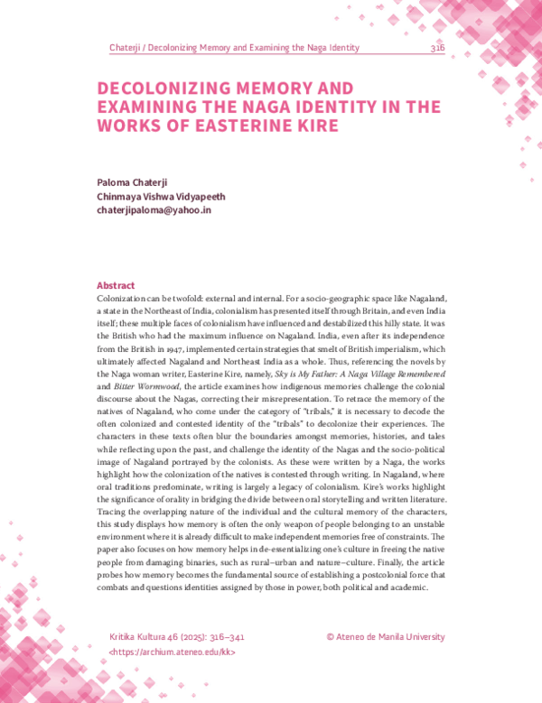 (PDF) DECOLONIZING MEMORY AND EXAMINING THE NAGA IDENTITY IN THE WORKS OF EASTERINE KIRE