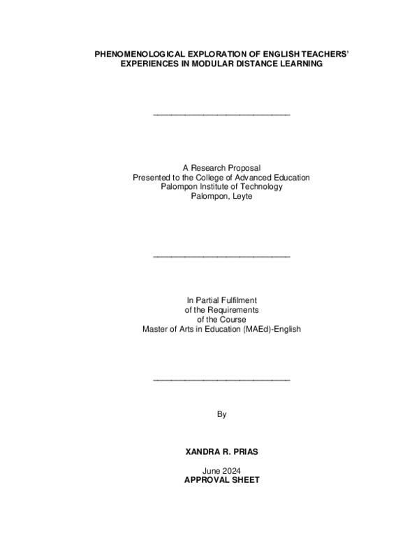(PDF) PHENOMENOLOGICAL EXPLORATION OF ENGLISH TEACHERS' EXPERIENCES IN ...