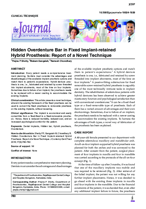 (PDF) Hidden Overdenture Bar in Fixed Implant-retained Hybrid ...