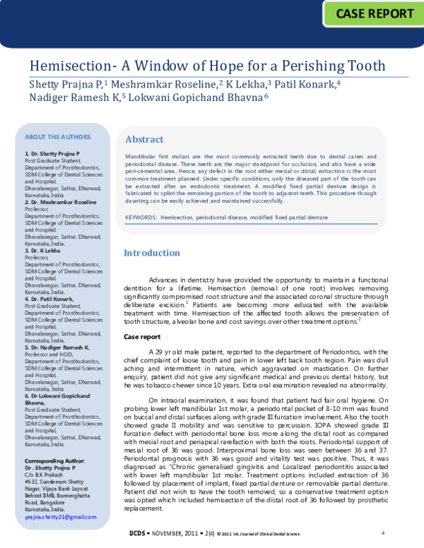 (PDF) Hemisection-A Window Of Hope For A Perishing Tooth