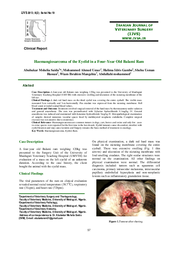 (PDF) Haemangiosarcoma of the Eyelid in a Four-Year Old Balami Ram