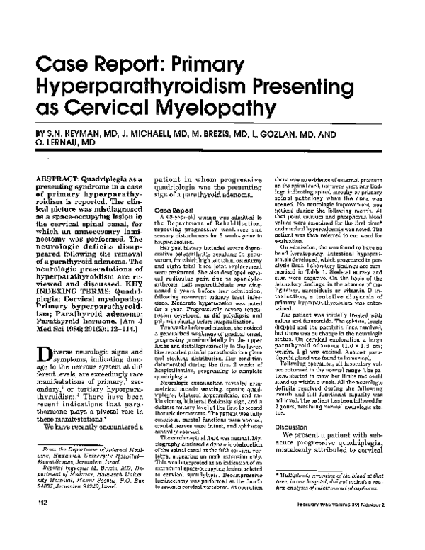 (PDF) Case Report: Primary Hyperparathyroidism Presenting as Cervical ...