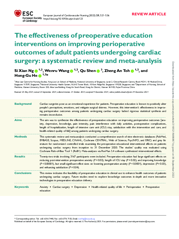 (PDF) The effectiveness of preoperative education interventions on ...