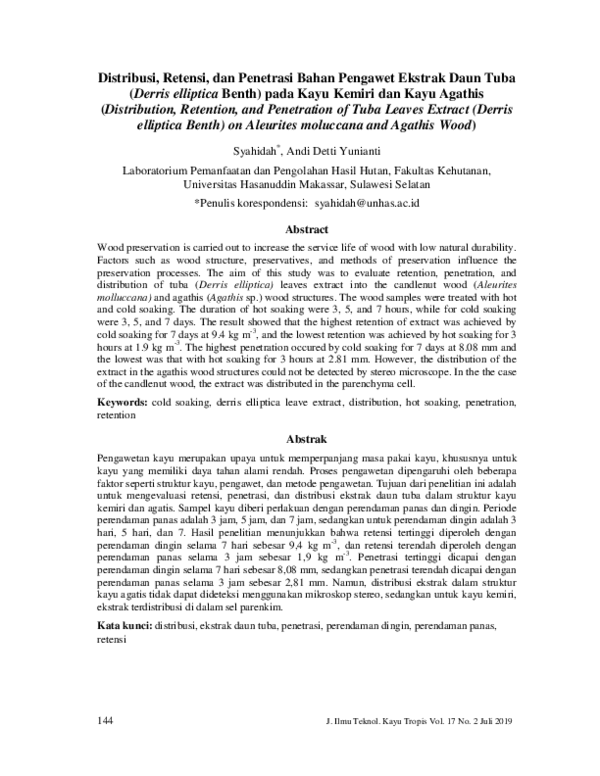 (PDF) Distribusi, Retensi, dan Penetrasi Bahan Pengawet Ekstrak Daun ...