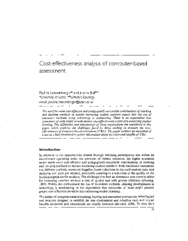 (PDF) Cost-effectiveness analysis of computer-based assessment