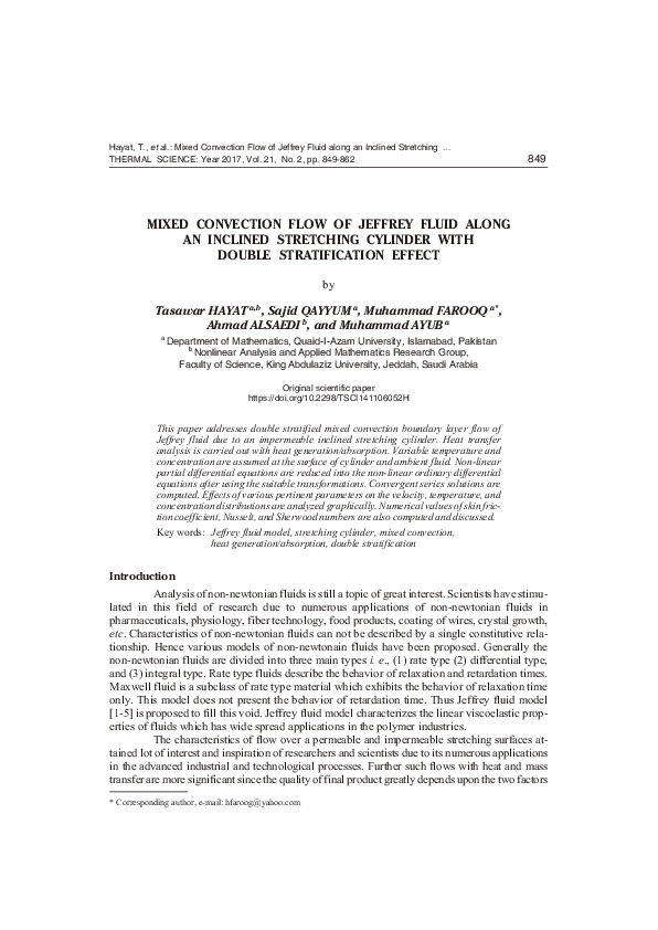 (PDF) Mixed convection flow of Jeffrey fluid along an inclined stretching cylinder with double ...