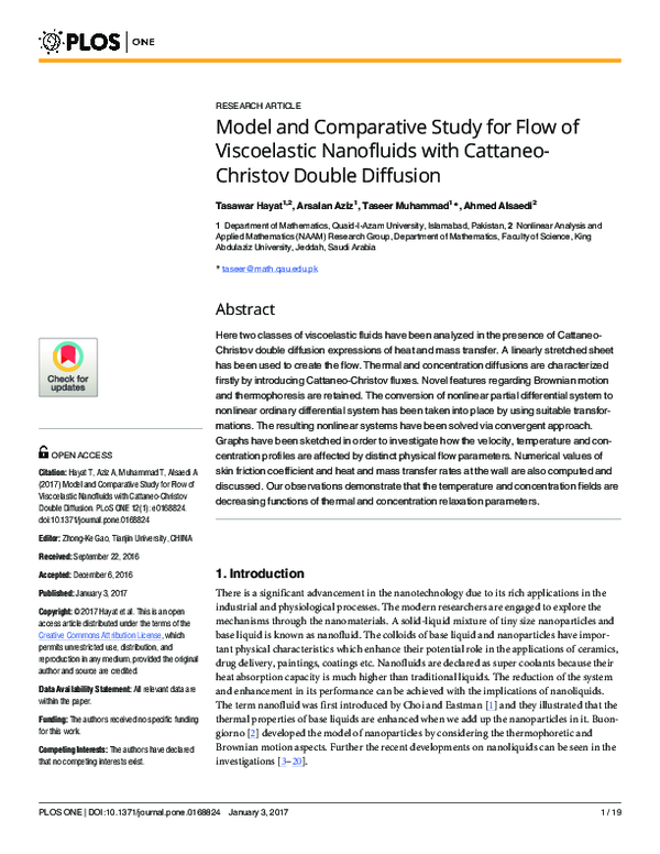 (PDF) Model and Comparative Study for Flow of Viscoelastic Nanofluids with Cattaneo-Christov ...