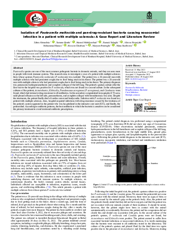 (PDF) Isolation of Pasteurella multocida and pan-drug-resistant ...