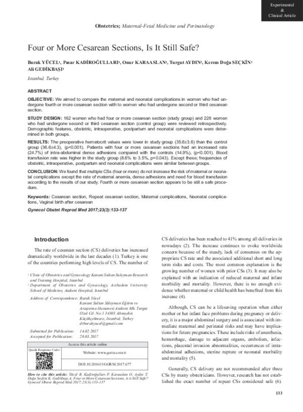 (PDF) Four or More Cesarean Sections, is it Still Safe?