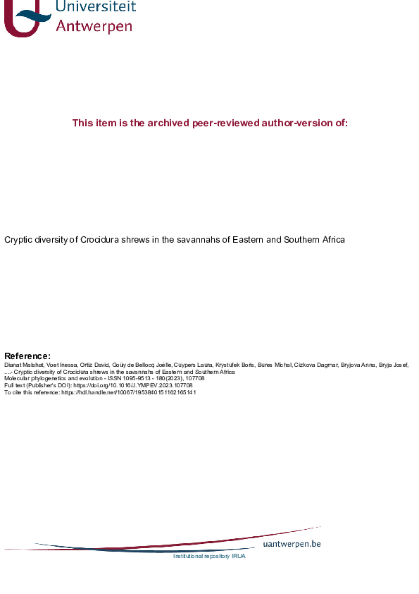 (PDF) Cryptic diversity of Crocidura shrews in the savannahs of Eastern ...