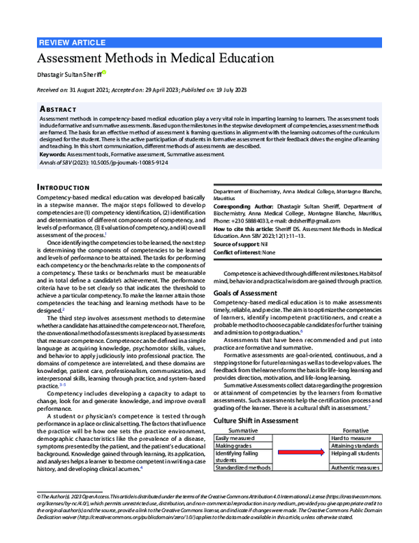 (PDF) Assessment Methods in Medical Education