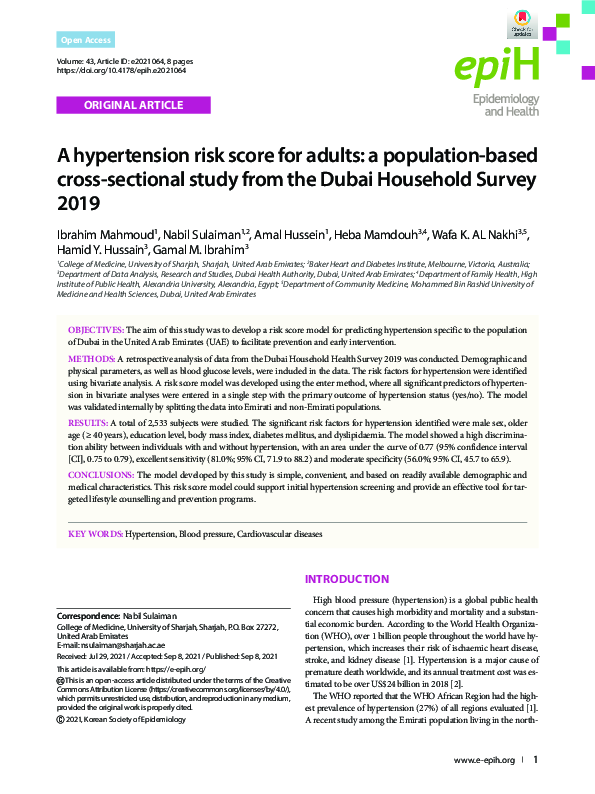 (PDF) A hypertension risk score for adults: a population-based cross ...