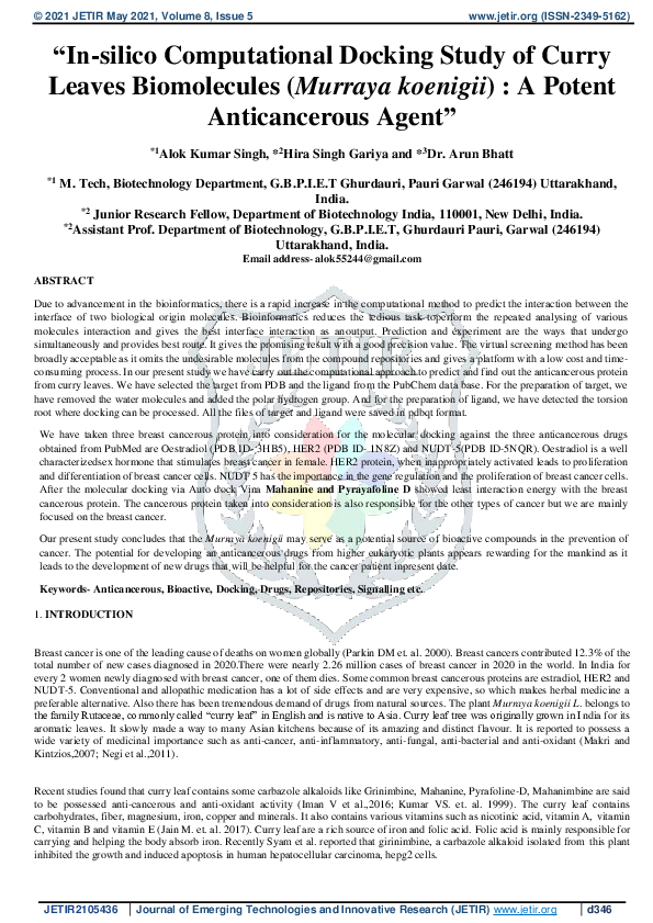 (PDF) “In-silico Computational Docking Approach for the Prediction ...