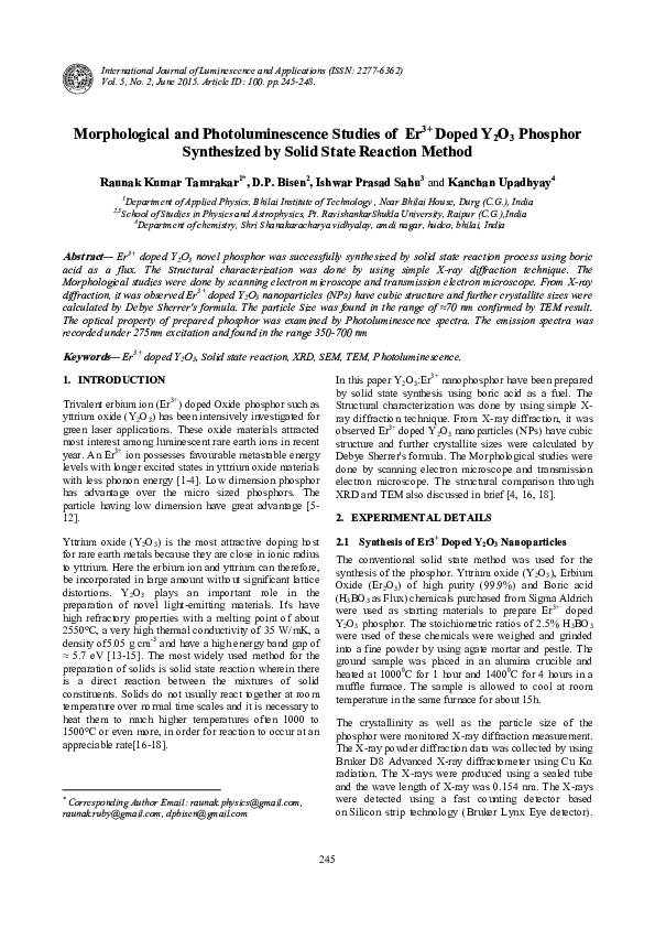 (PDF) Morphological and Photoluminescence Studies of Er 3+ Doped Y2O3 ...