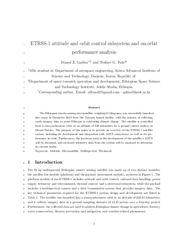 Pdf Etrss 1 Attitude And Orbit Control Subsystem And On Orbit