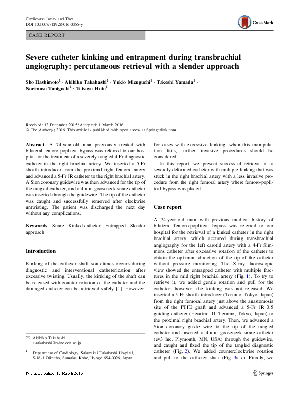 (PDF) Severe catheter kinking and entrapment during transradial ...
