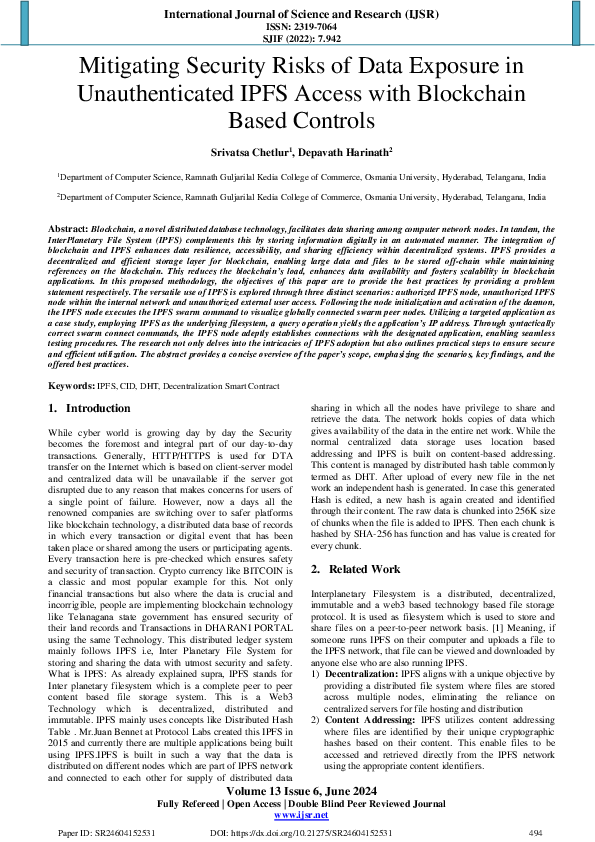 (PDF) Mitigating Security Risks of Data Exposure in Unauthenticated IPFS Access with Blockchain ...